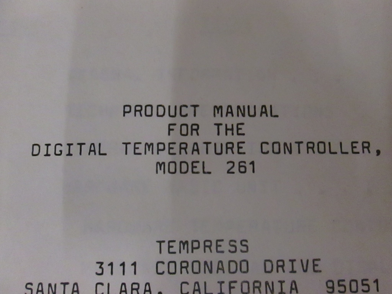 Tempress Digital Temperature Controller Manual for Model 261, Used | eBay