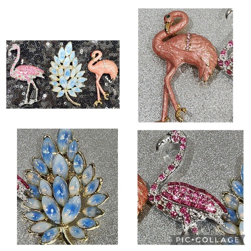 PINK Flamingo Bird Glass Rhinestone Brooch Pin Set of 3 | eBay