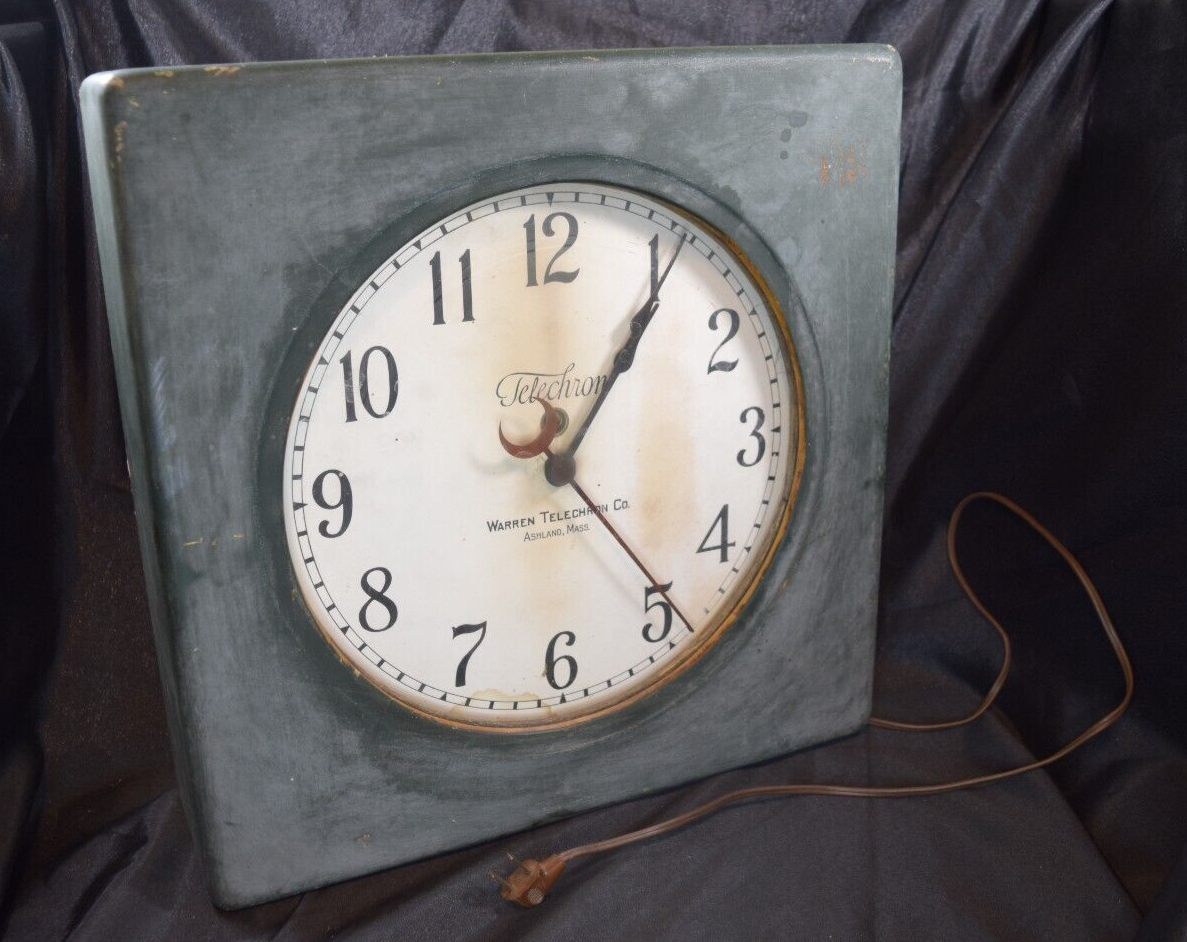 Antique Warren Telechron Wooden School Electric Wall Clock Early 1900's ...