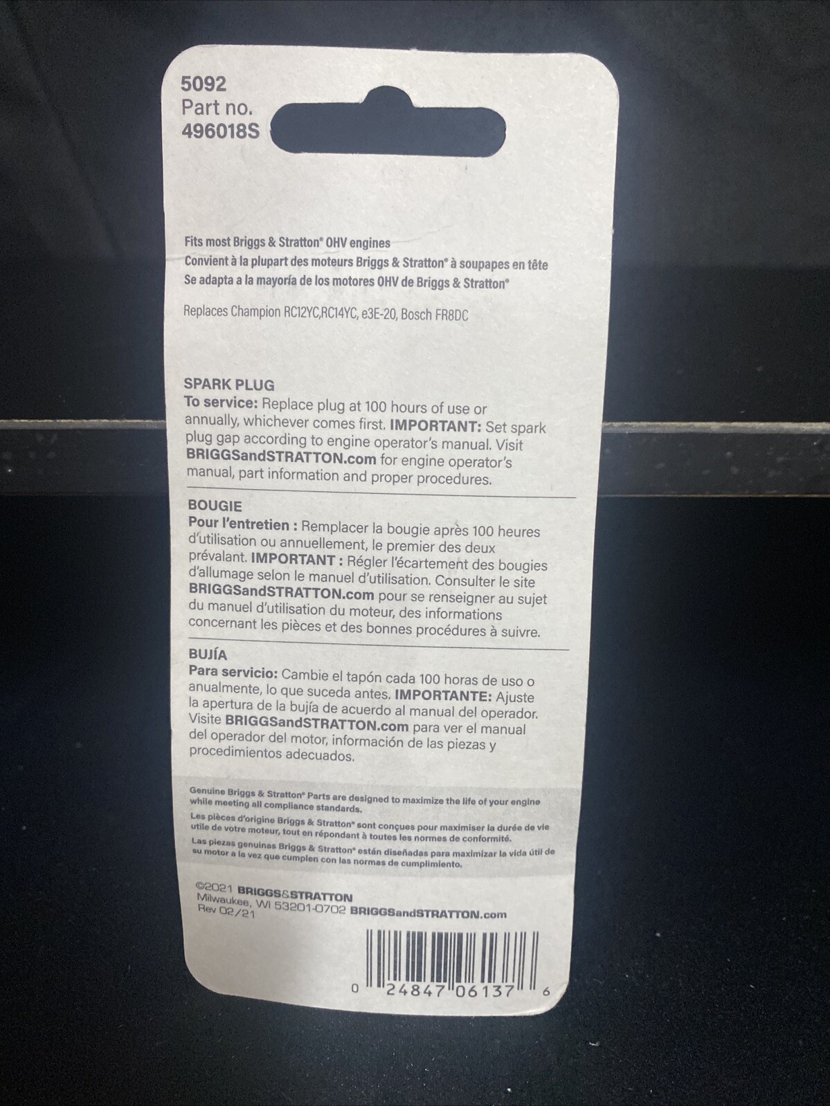 Briggs & Stratton Spark Plug 5092 • 496018S RC12YC RC14YC Lawnmower ...