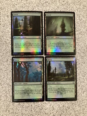 MTG Adventure In The Forgotten Realms 4X Forest Foil 4 Versions mint | eBay