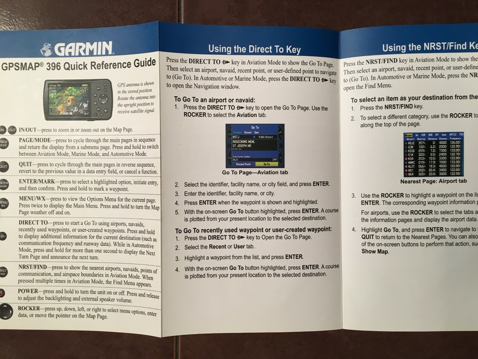 Garmin GPSMAP 396 Quick Reference Guide | eBay