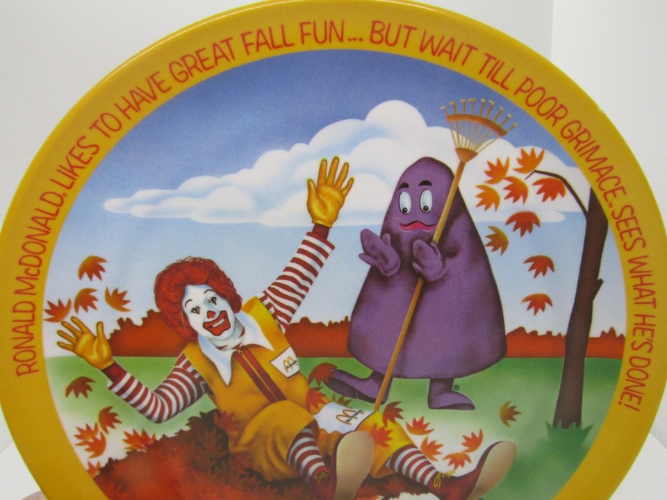 Vintage 1977 Ronald McDonald Grimace PLASTIC Melamine PLATE Fall ...