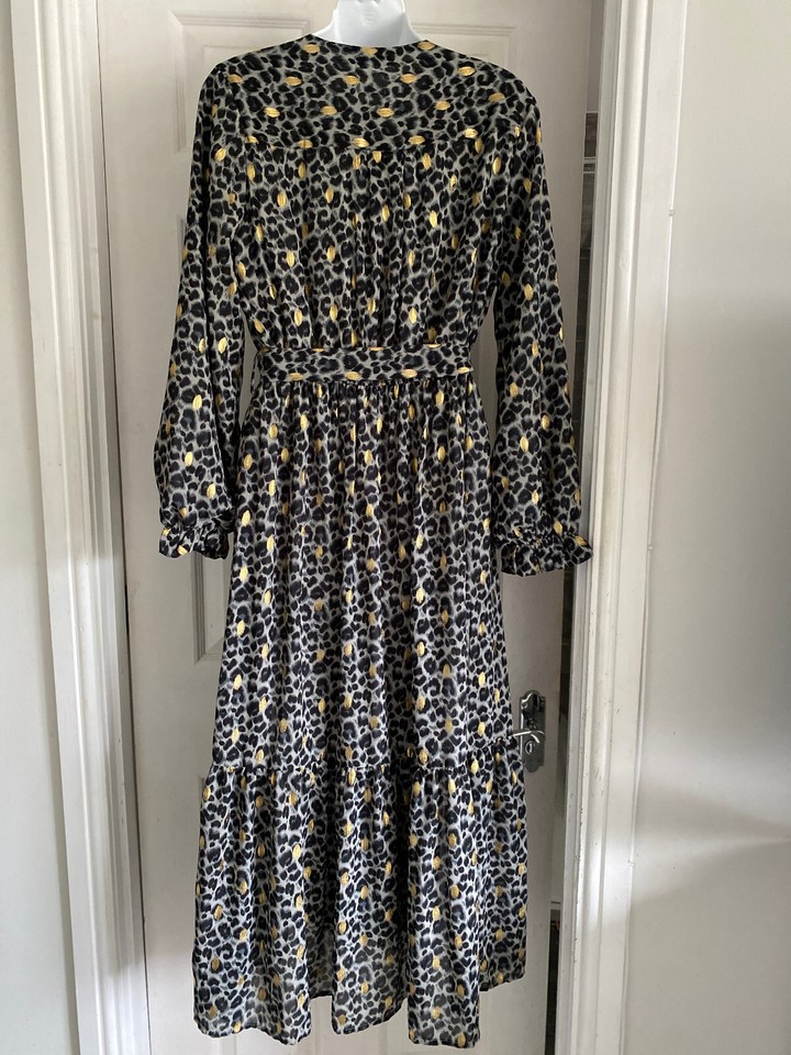 Amazing UNIGIRL PARIS Leopard Print Grey/Gold/Black MAXI dress UKS | eBay