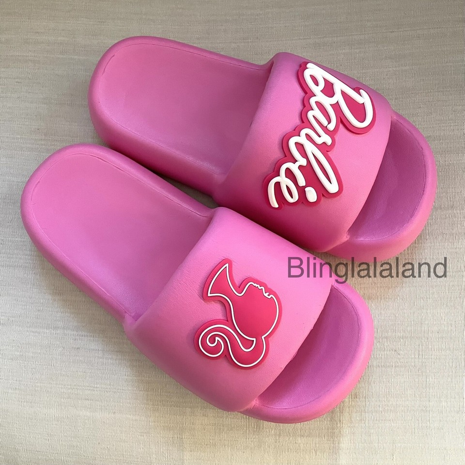 NWT Barbie X MINISO WOMENS Hot Pink Logo Slides Sandals Slipper Shoes ...