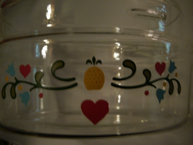 PYREX CLEAR GLASS ROUND CARAFE 3.50" WITH TABS & PINEAPPLE HEART TULIP ...
