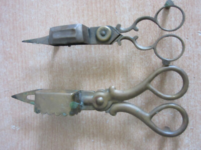 Lot of 2 antique brass candle wick cutter scissors | eBay