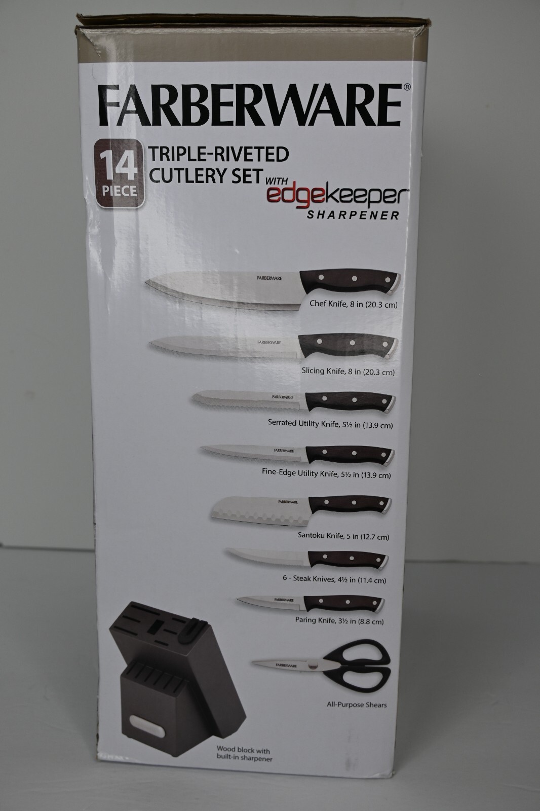 Farberware Triple Rivet Knife Block Set with Edgekeeper Sharpener 14 ...