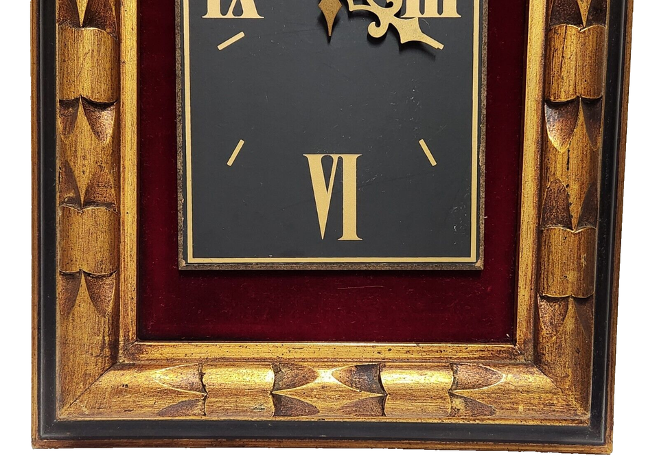 Vintage 1960's Verichron Wall Clock Velvet Black & Gold Gilt Wood Frame ...