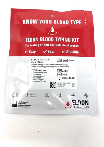 NEW Eldoncard Home Blood Type Testing Kit for ABO and RHD Blood Groups ...