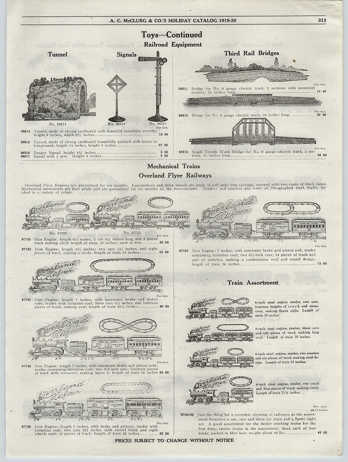 1919 PAPER AD 3 PG Vintage Toy Train Sets Ives' Hafner Overland ...