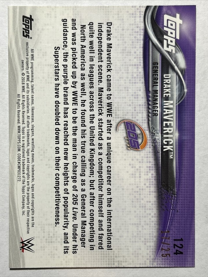 2018 Topps WWE Then and Now Forever Silver, Drake Maverick #ed 17/25 ...