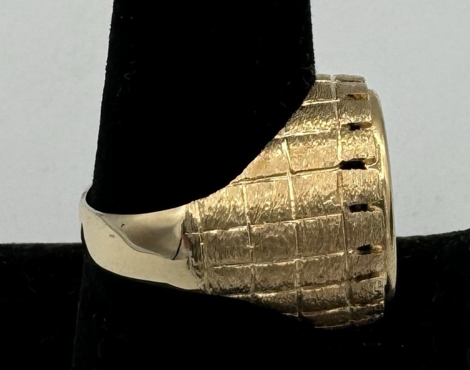 14K Yellow Gold Mens Coin Ring with 1/10 oz American Eagle Coin Size 8. ...