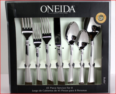 45 pcs - Oneida BUTLER Flatware Set - 18/0 STAINLESS + HOSTESS Service ...
