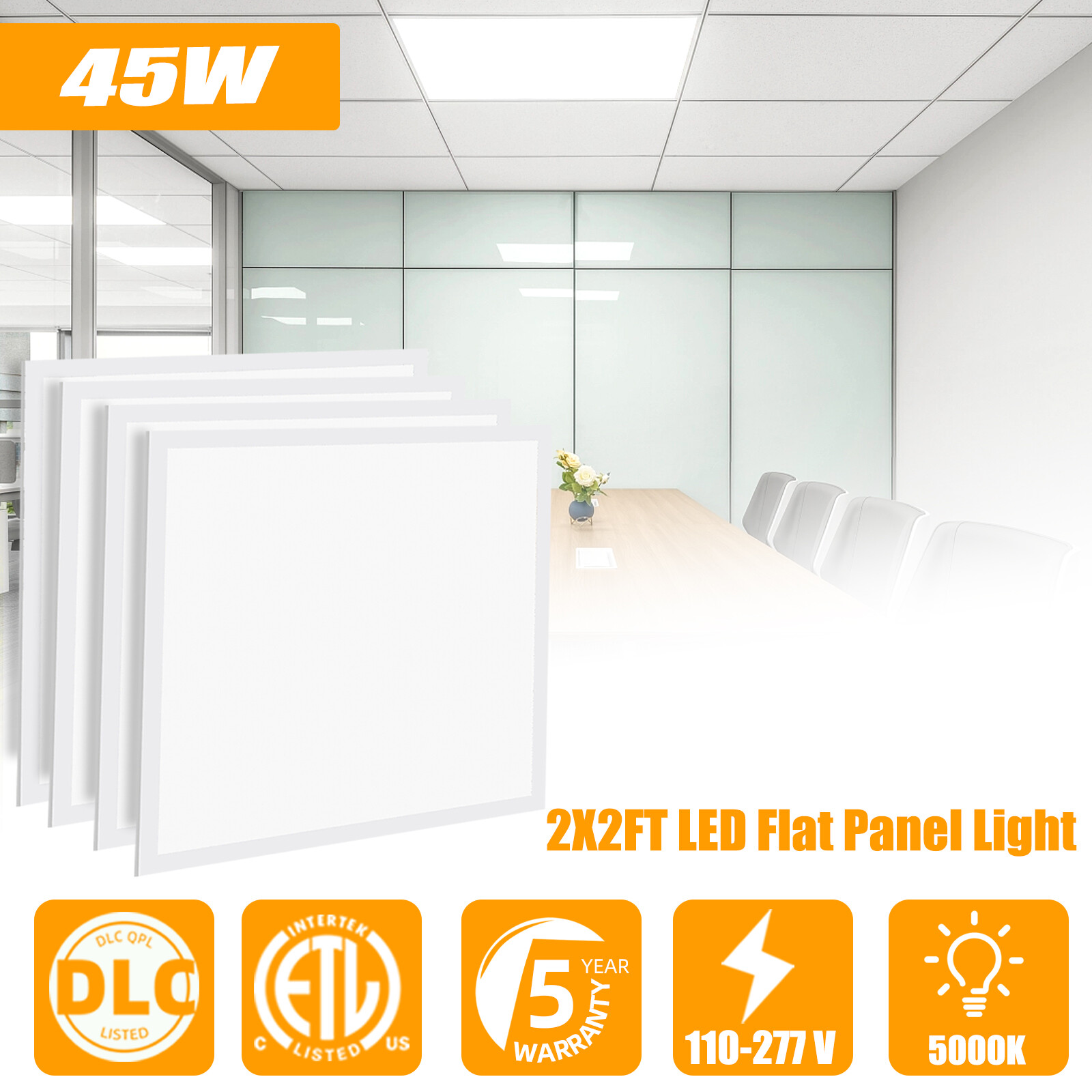 2x2 FT LED Flat Panel Troffer Light, 45W 5800LM Drop Ceiling Light ...