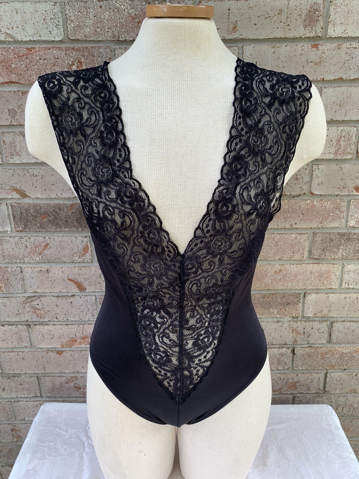 Vintage Lace Leotard Plunge Sheer Black 90’s 80’s Ted… - Gem