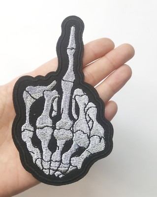 Skeleton Middle Finger, Flip Off Skull Hand Iron-On/Sew-On Patch, Punk ...