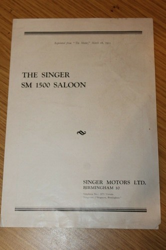 Singer SM 1500 Saloon Road Test Dated 1953 | eBay