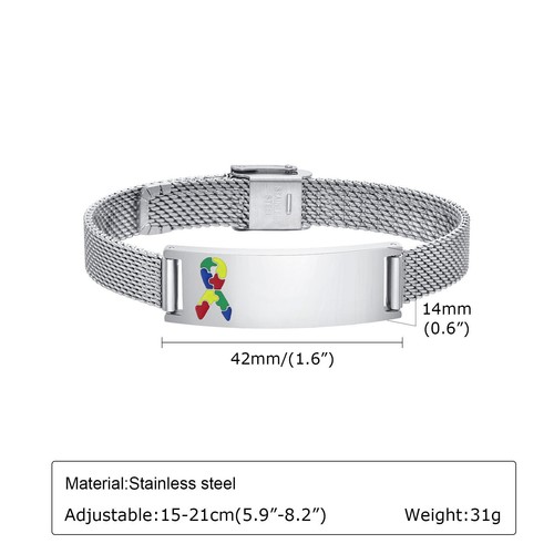 Engraved Autism Awareness Stainless Steel Medical Alert ID Bracelet ...