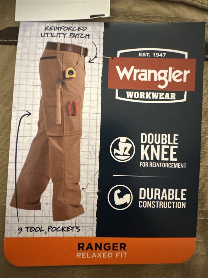 New WRANGLER Ranger Workwear Men's Relaxed Fit Pants-Brown (Rawhide ...