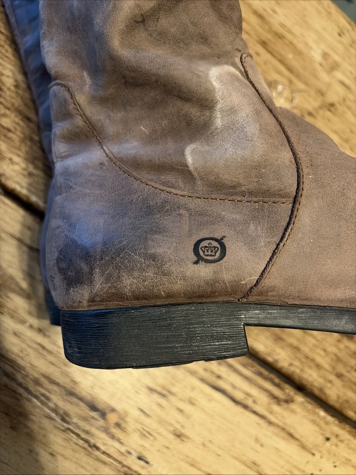 Born Women’s 10 Tall Brown Leather Western Riding Boots Distressed Soft ...