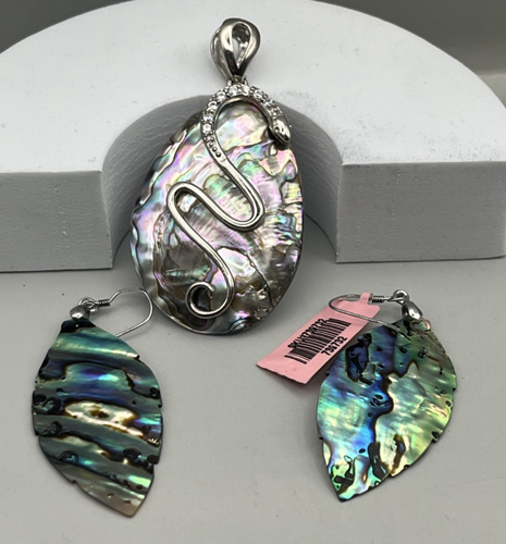 White Sapphire Silver Slithering Snake on Abalone Shell Pendant ...