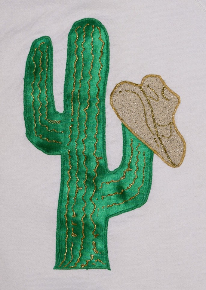 Vtg 90s Handmade Cactus with Cowboy Hat Sweatshirt Gold Puffy Paint ...