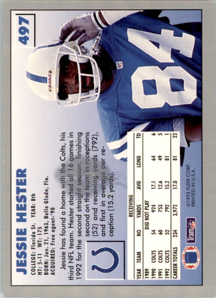 1993 Mint _ Fleer ^^^ Jessie Hester Indianapolis Colts #497 | eBay