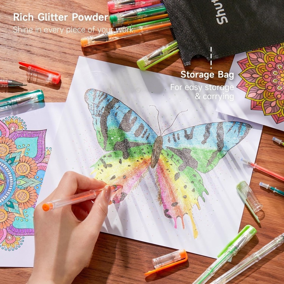 Glitter Gel Pens Set 80 Pack with 40 Colors & 40 Refills for Coloring ...