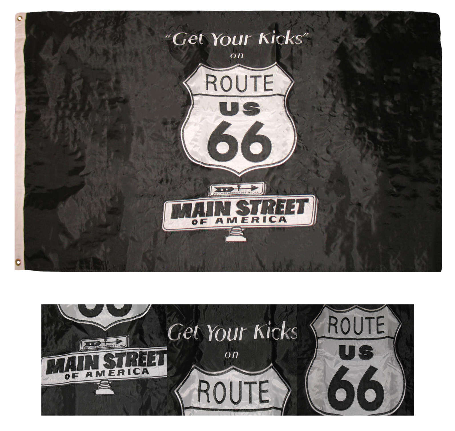 3x5 Embroidered Route 66 Flag Black Double Sided Sewn Nylon Get Your ...