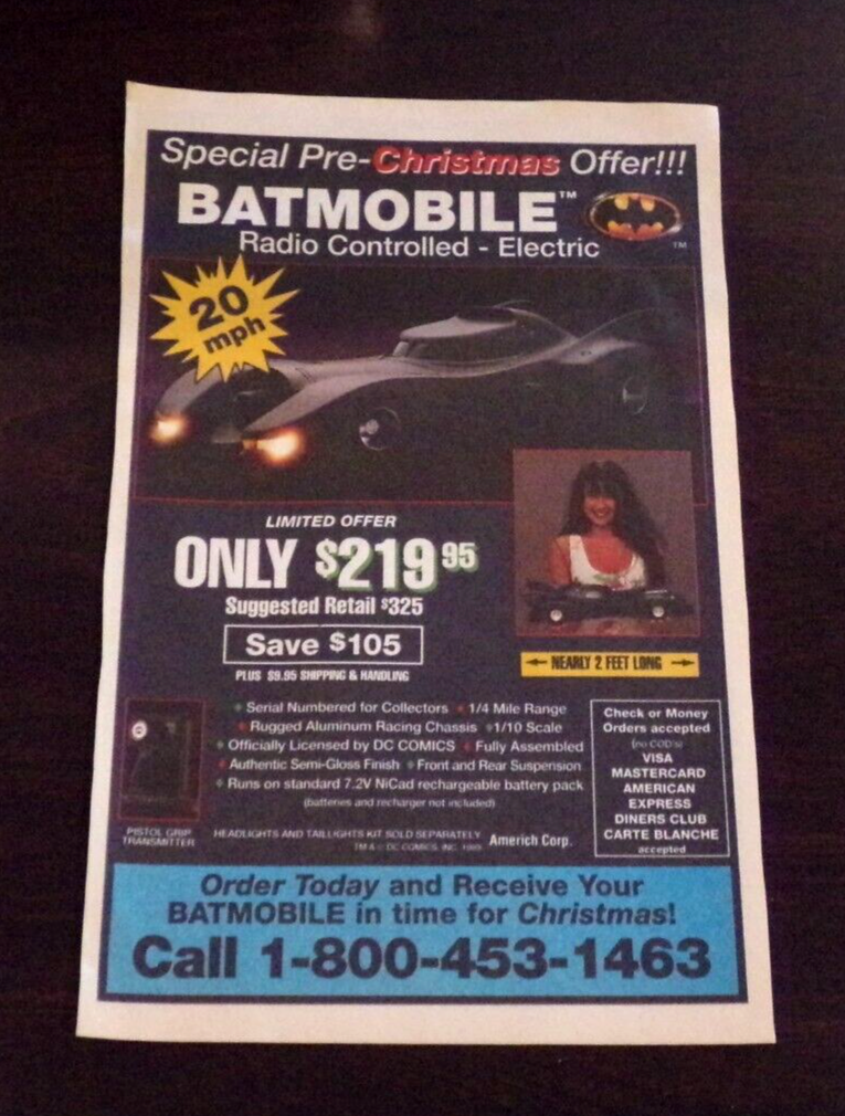 1989 Batmobile Radio Controlled Electric Batman Print Ad Vintage | eBay