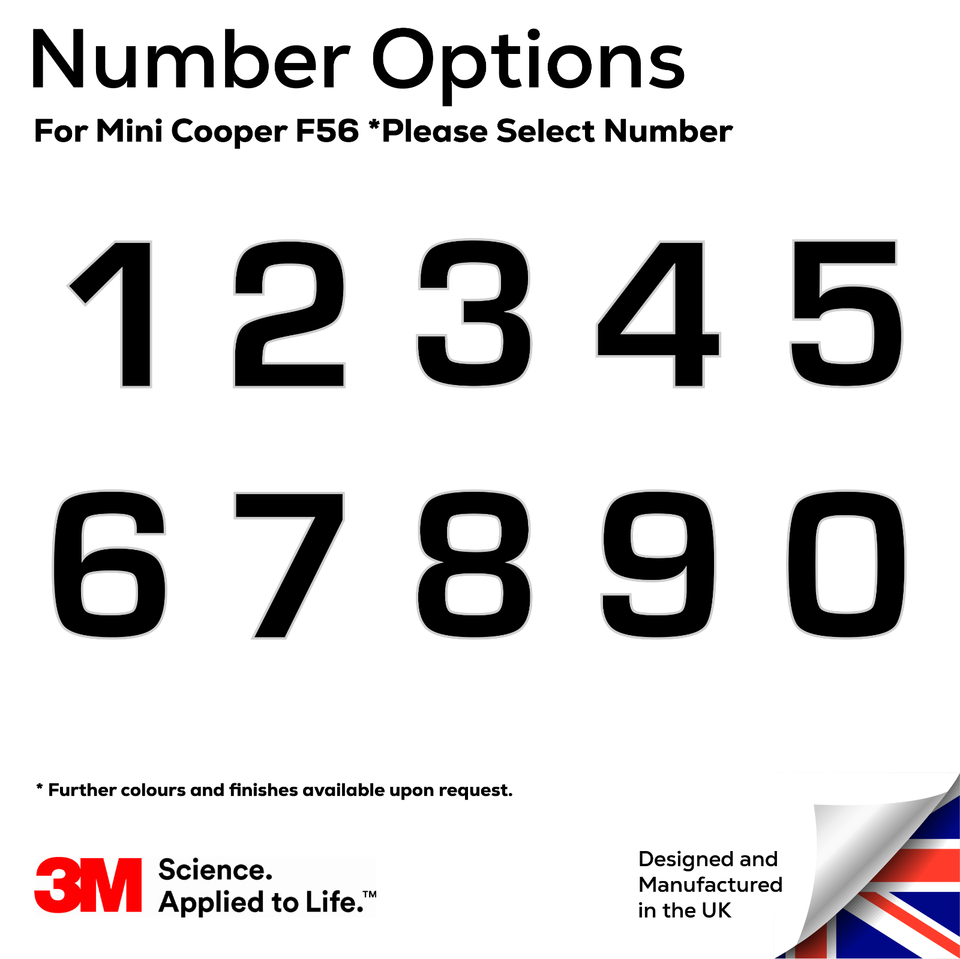 Mini Cooper Number Decal Sticker Kit x2 F56 Racing Track 3m Gloss Vinyl ...