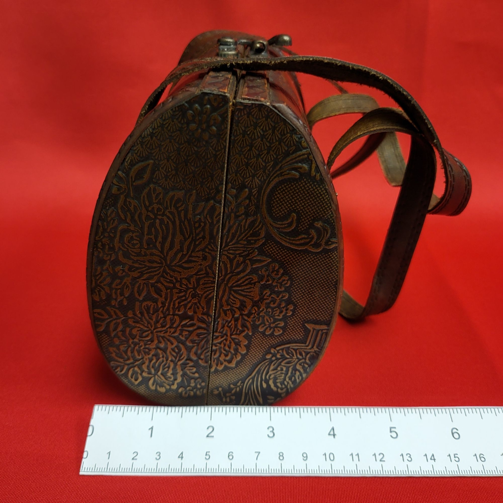 Vintage Hard Case Wood Purse Metal Hinge Closure Leather Handles | eBay
