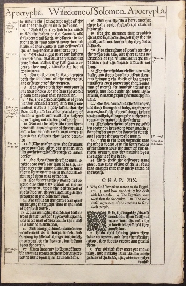 1st Ed Orig 1611 King James "He" Bible Pg-Apocrypha Wisdom of Solomon ...