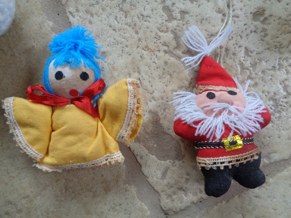 Vtg MCM 50's Knit Plastic Crochet Cloth Santa Angel Christmas Ornaments ...
