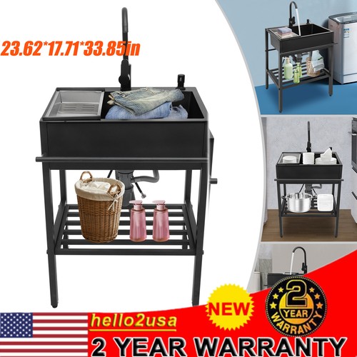 ‎Freestanding Kitchen Sink Stainless Steel Sink w/ Faucet & Water Inlet ...