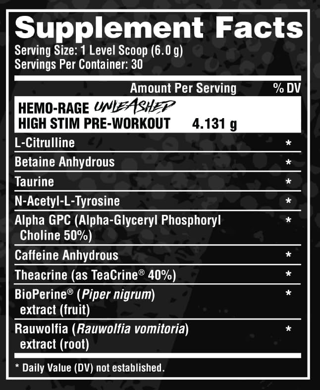 NUTREX RESEARCH HEMO-RAGE UNLEASHED High Stim Pre-Workout Extreme 30 ...