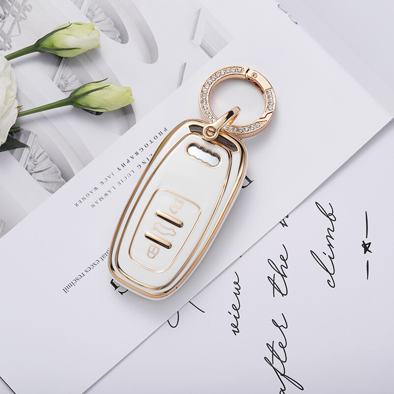 White TPU Full Covers Car Smart Key Chain Case For Audi A4 B8 A5 A6 C7 ...