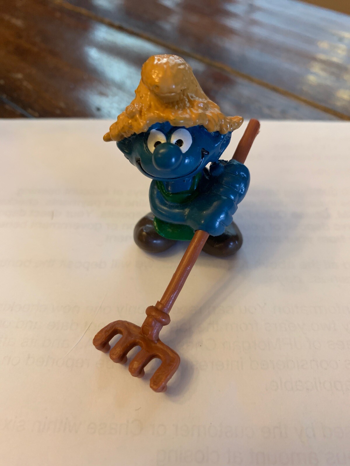 Smurfs Haymaker Farmer Smurf 20138 Rake Straw Hat Vintage Figure Farm ...
