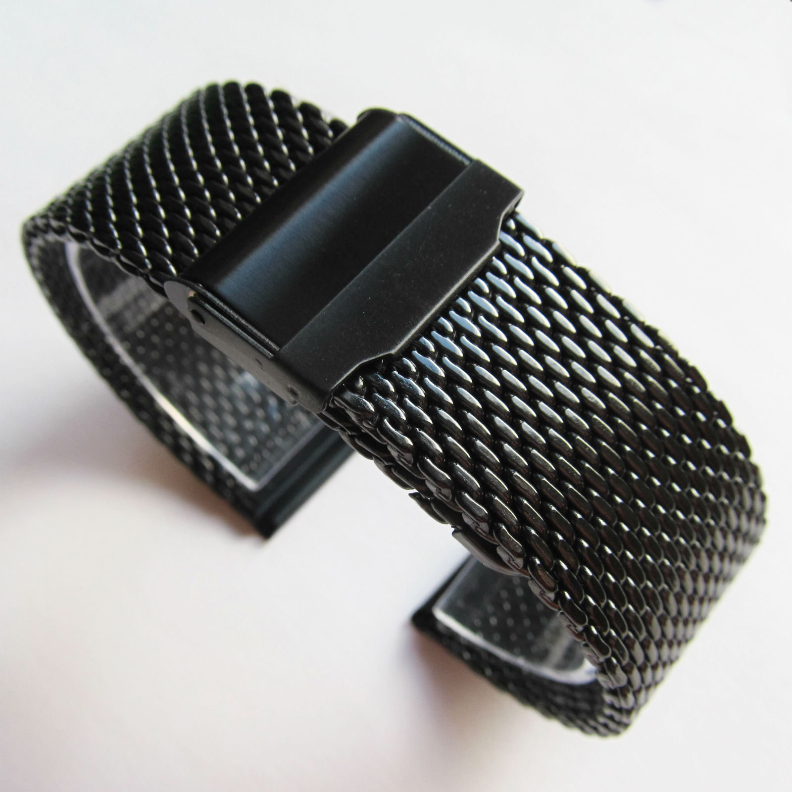 BLACK STEEL WATCH BRACELET Chainmail Snake Mesh 18 20 22mm Quality ...