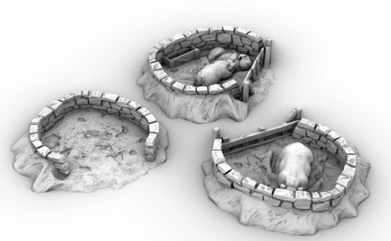 3 Pig Pens - Mini Terrain - Model Animals - Farm Livestock - Swine Pit ...