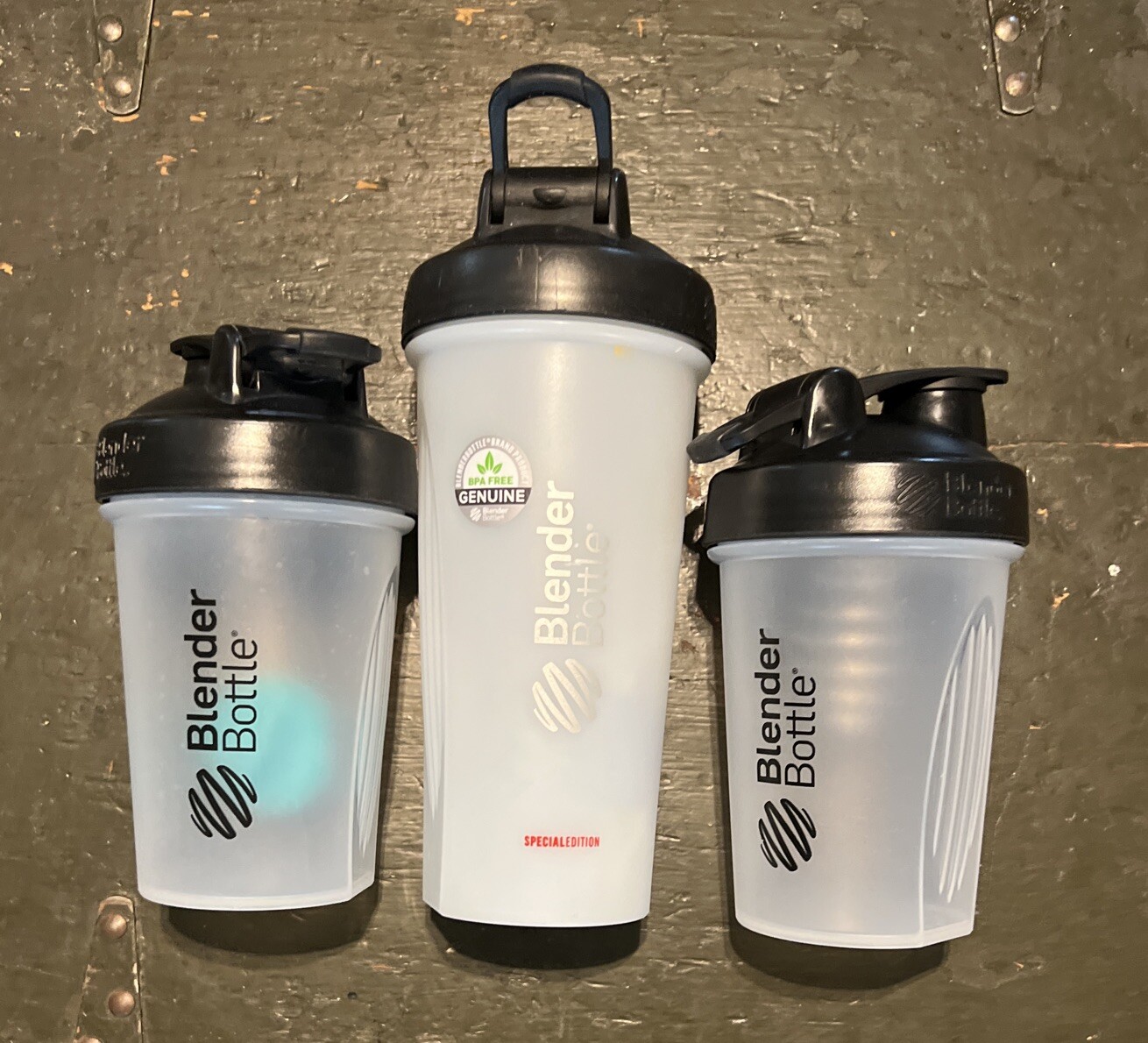 Lot of 3 - Blender Bottle Gym Flask Water Protein Mix Shakers with Ball ...
