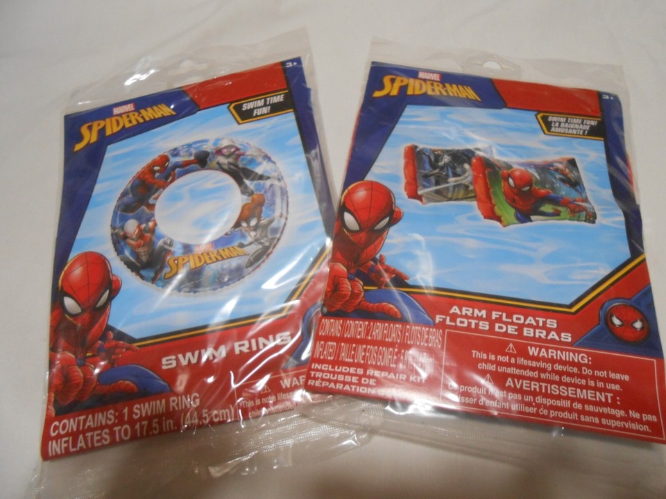 NEW Marvel Spiderman inflatable Swim Ring pool float & Arm Floats w ...