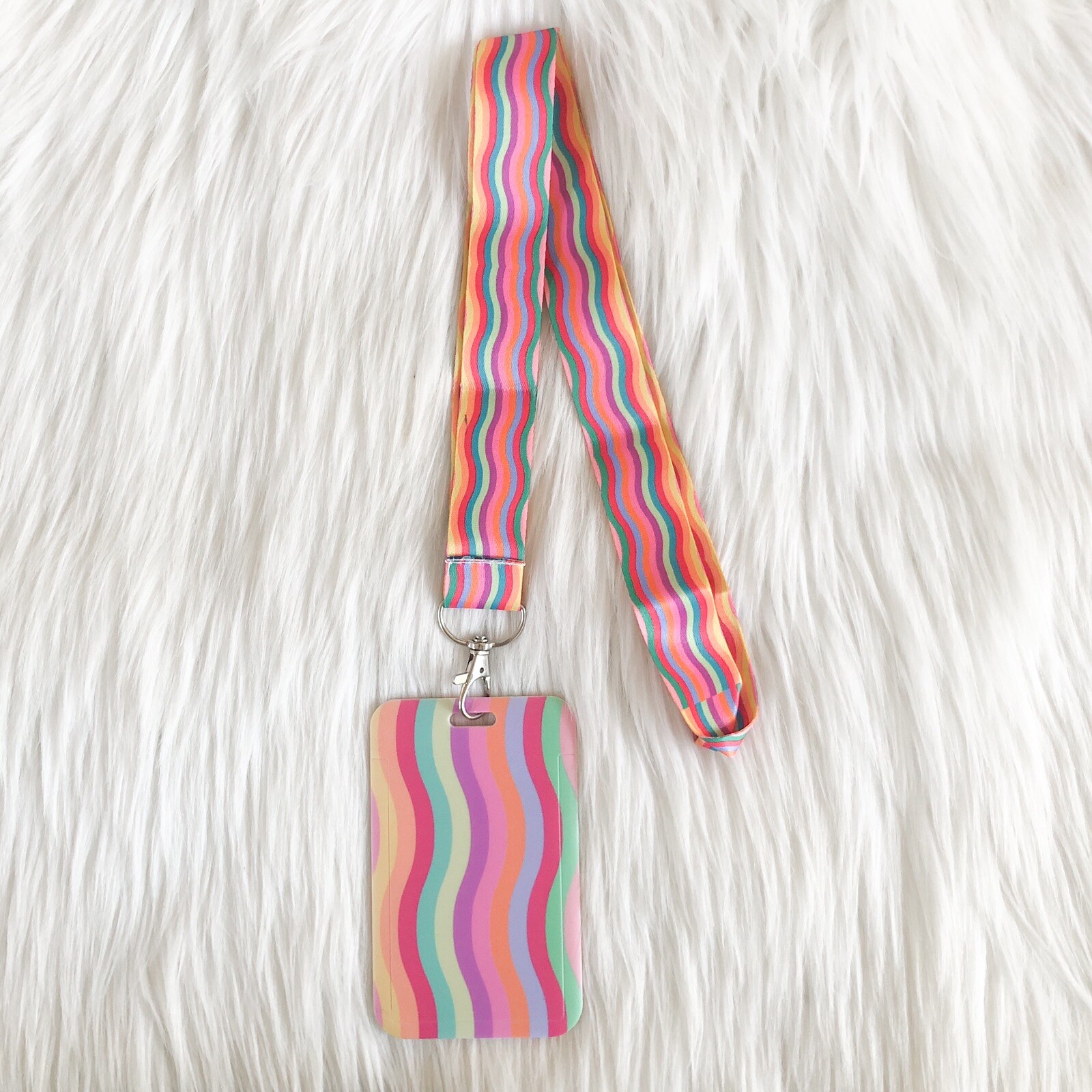 rainbow wavy stripe lanyard with Id/ card holder - Gem