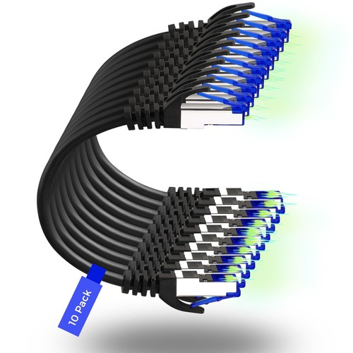 Rapink Patch Cables Cat8 1ft 10 Pack Slim Cat8 Ethernet Patch Cable 40G ...