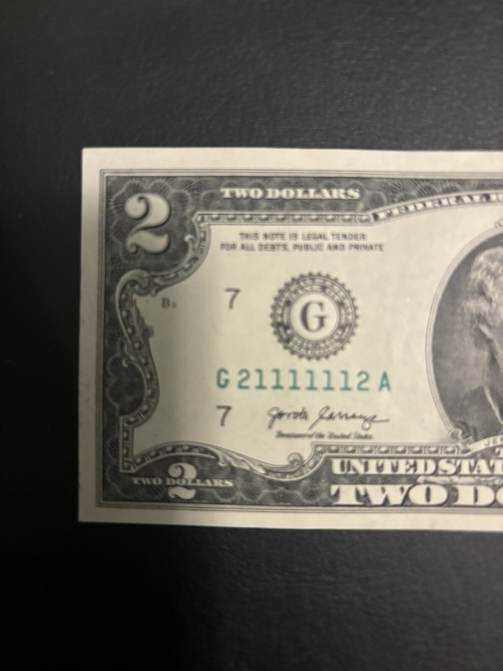 FANCY SERIAL NUMBER - TWO DOLLAR ($2) UNCIRCULATED SUPER RADAR NOTE ...