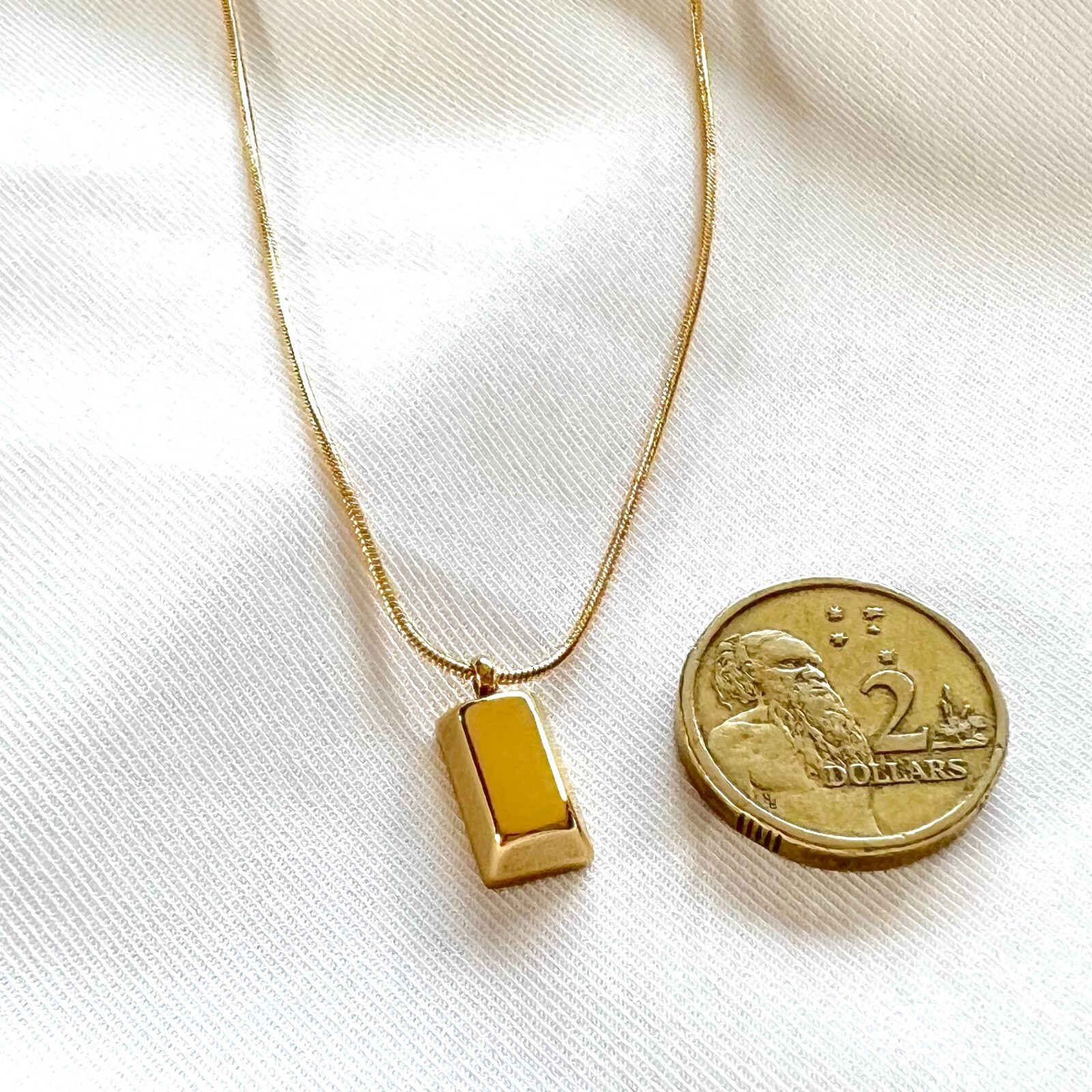 Gold Nugget Rectangle Pendant Necklace Stainless Steel 18KGP | eBay