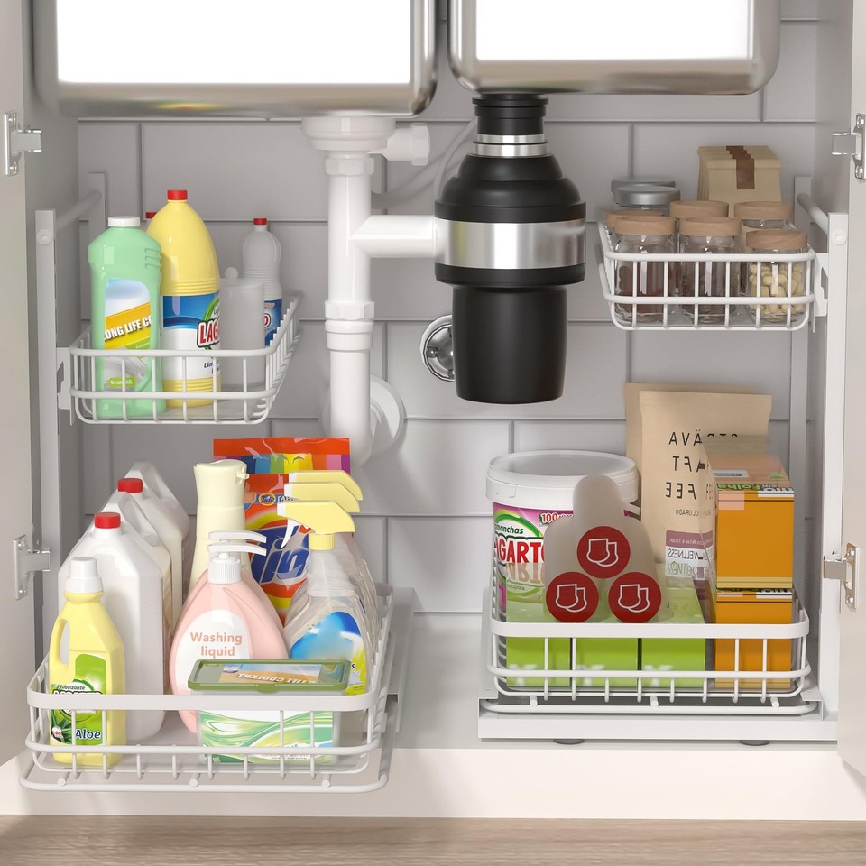 Uninol Under Sink Organizer, Adjustable Height Pull-Out Kitchen Storage ...