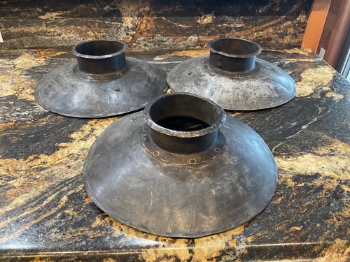 3 Antique metal industrial LAMP SHADE / HOOD. 11 " W (3.75 " top ...