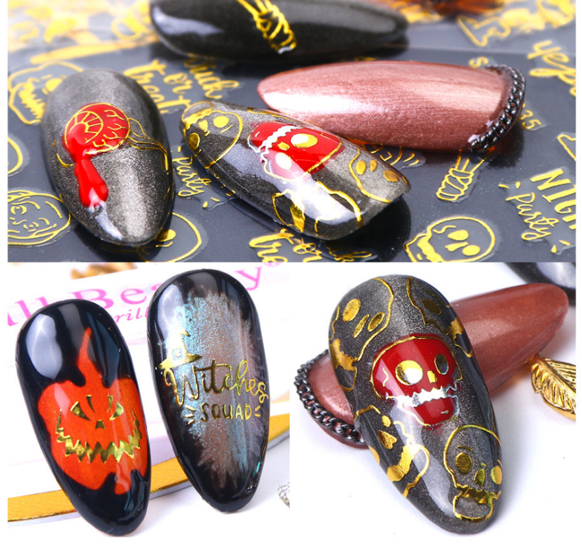 Nail Stickers Halloween Cross Bat Witch Pumpkin Skull Spider Decal DIY ...